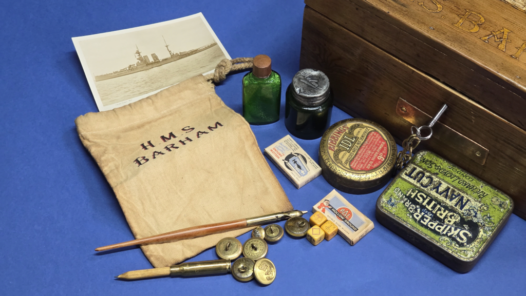 WW2 Royal Navy Sailor's Wooden Ditty Box - HMS Barham - Vault Militaria